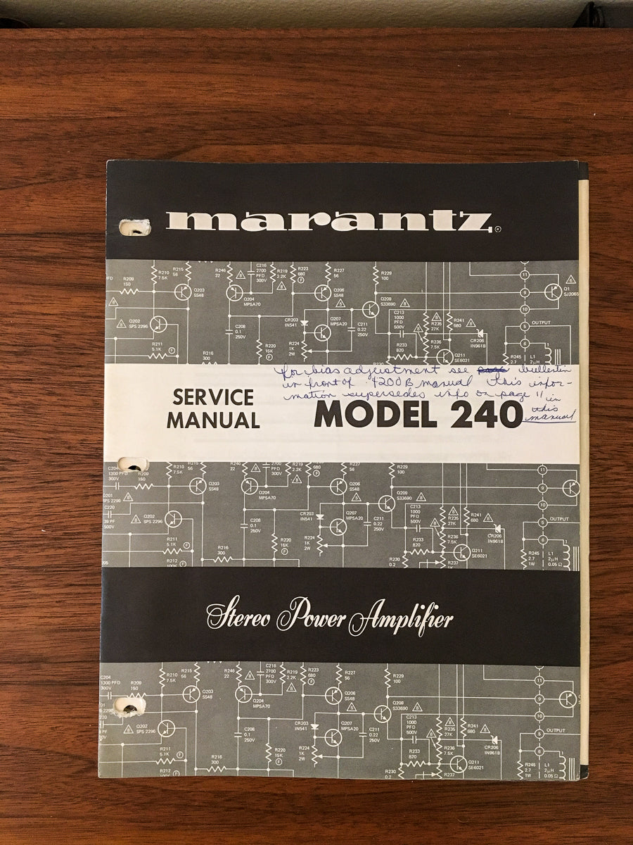 Marantz Model 240 Amplifier Service Manual *Original* – Vintage Audio ...