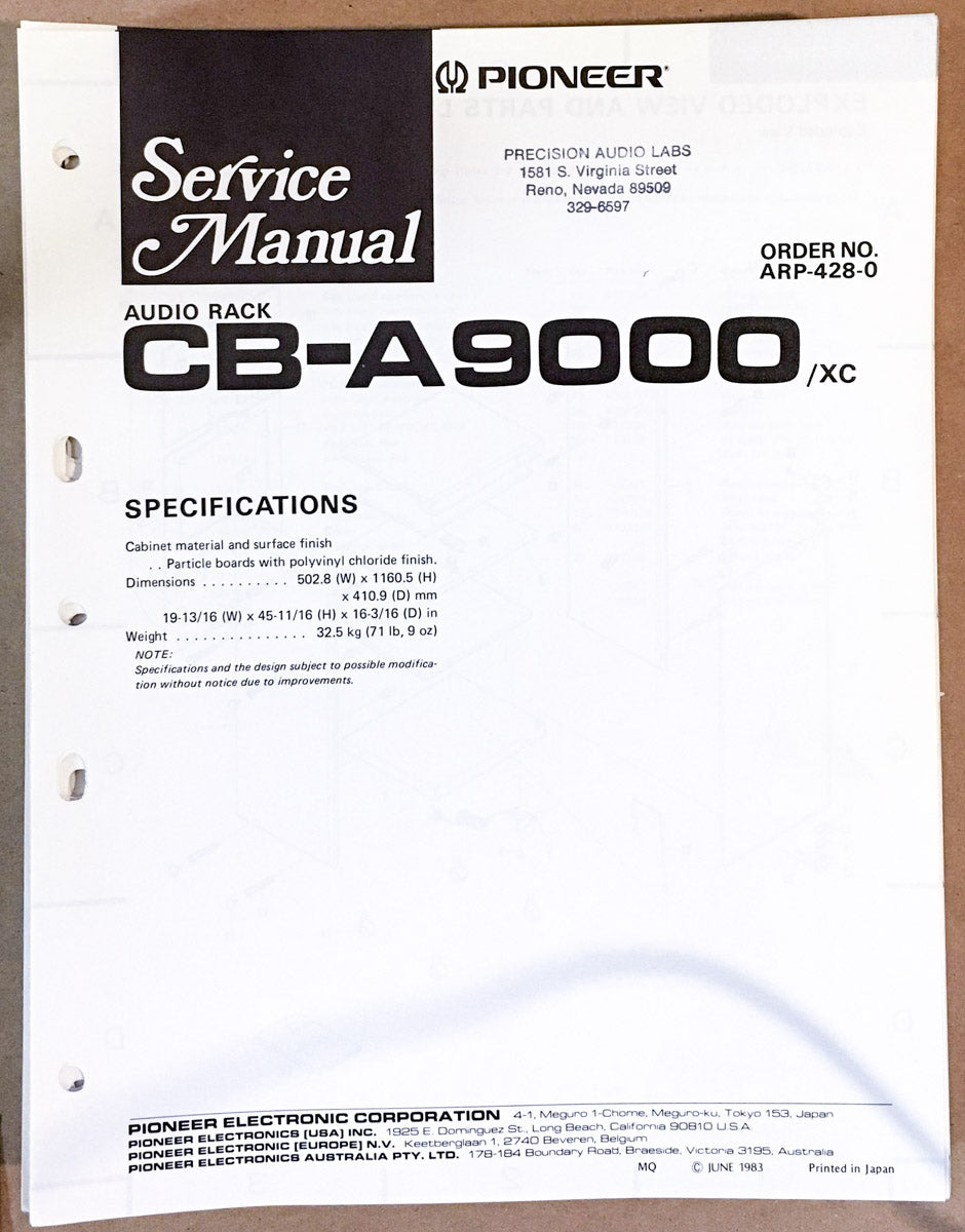Pioneer CB-A9000 Audio Rack Service Manual *Original* – Vintage Audio ...
