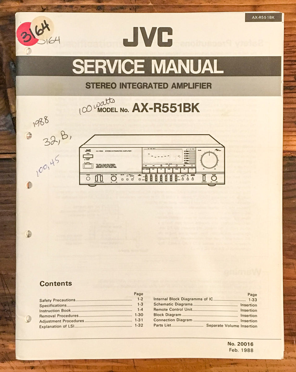 JVC AX-R551BK AX-R551 BK Amplifier Service Manual *Original* – Vintage ...