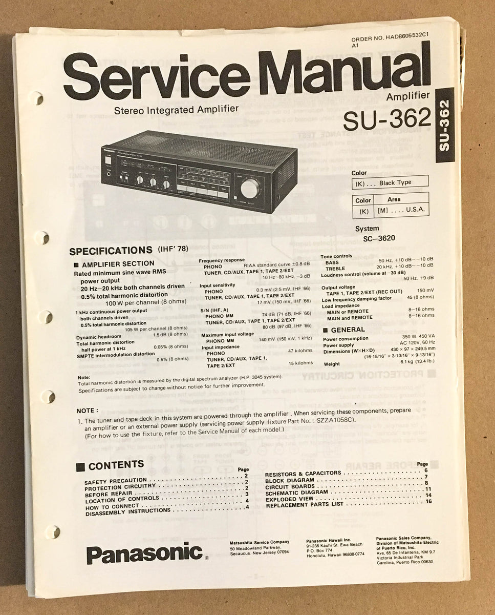 Technics / Panasonic SU-362 Amplifier Service Manual *Original ...