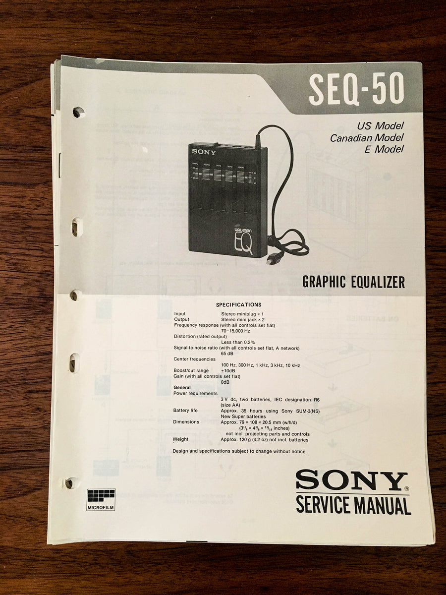 Sony SEQ-50 Equalizer Service Manual *Original* #2 – Vintage Audio ...