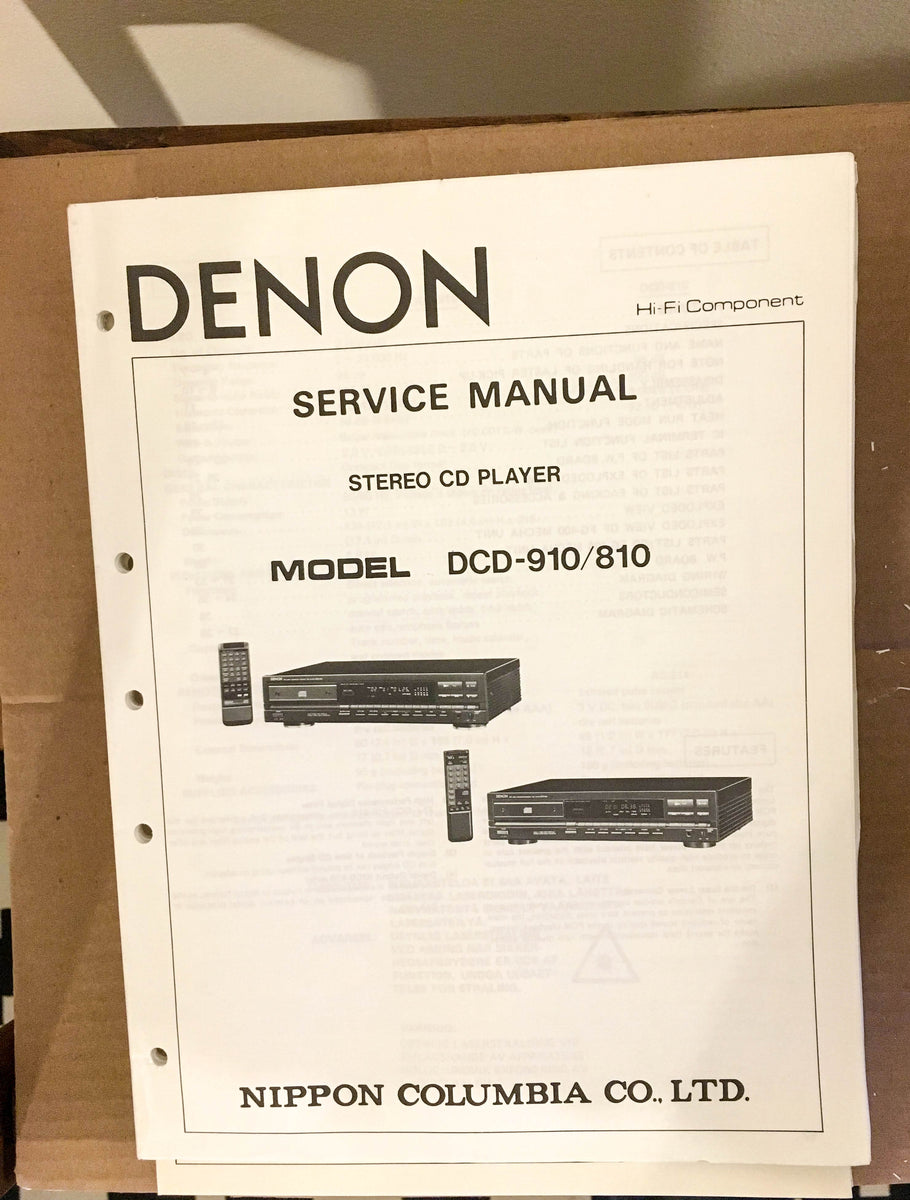 Denon DCD-910 DCD-810 CD Player Service Manual *Original* – Vintage ...