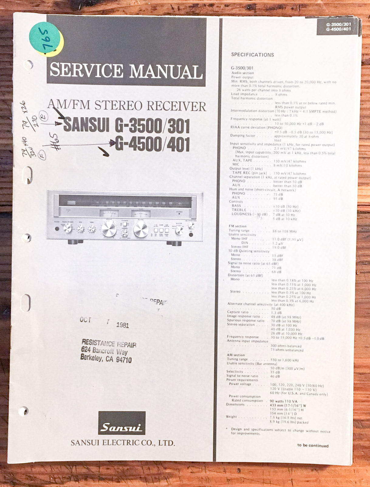 Sansui G-3500 G-4500 Receiver Service Manual *Original* – Vintage Audio ...