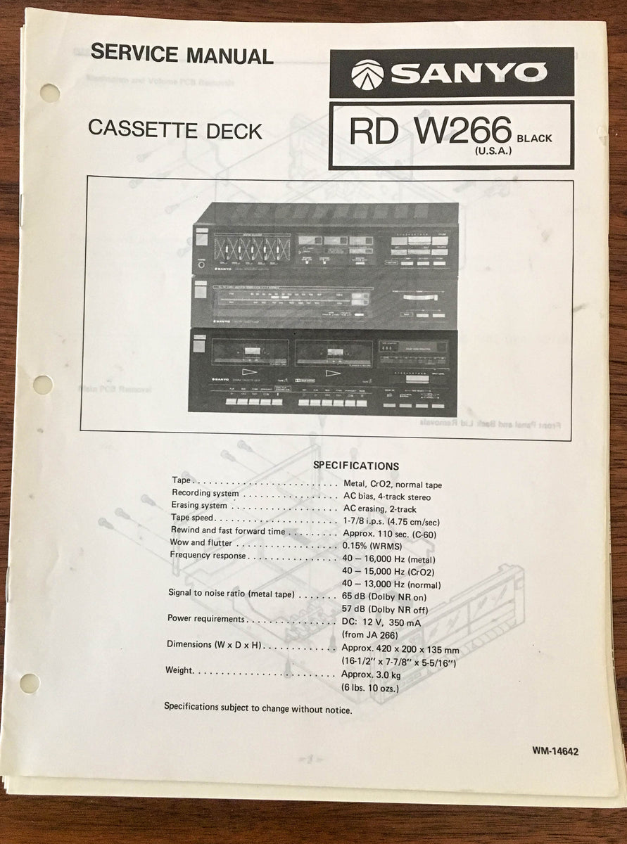 Sanyo RD W266 Cassette Deck Service Manual *Original* – Vintage Audio ...