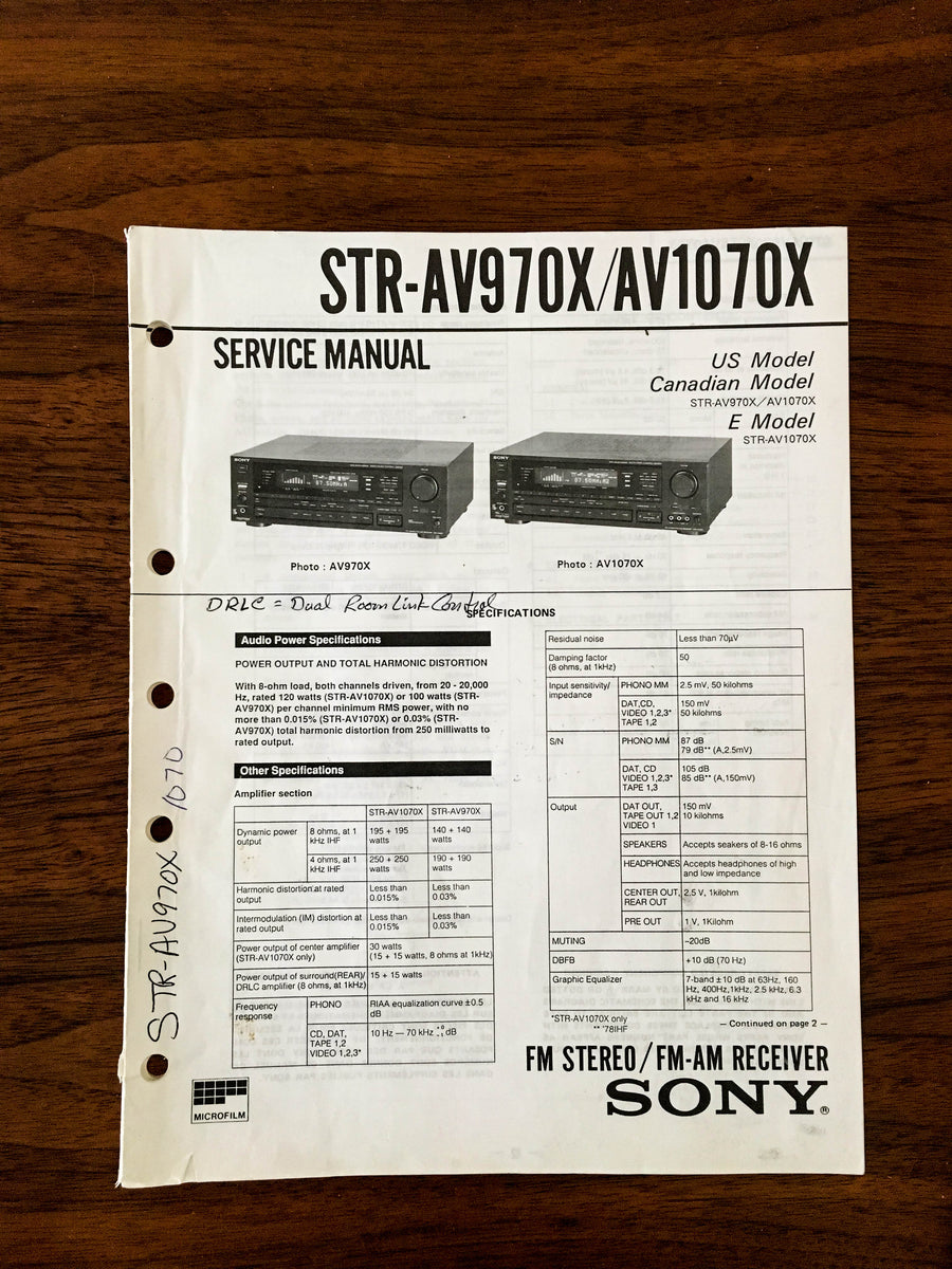Sony STR-AV970X STR-AV1070X Receiver Service Manual *Original* #1 ...