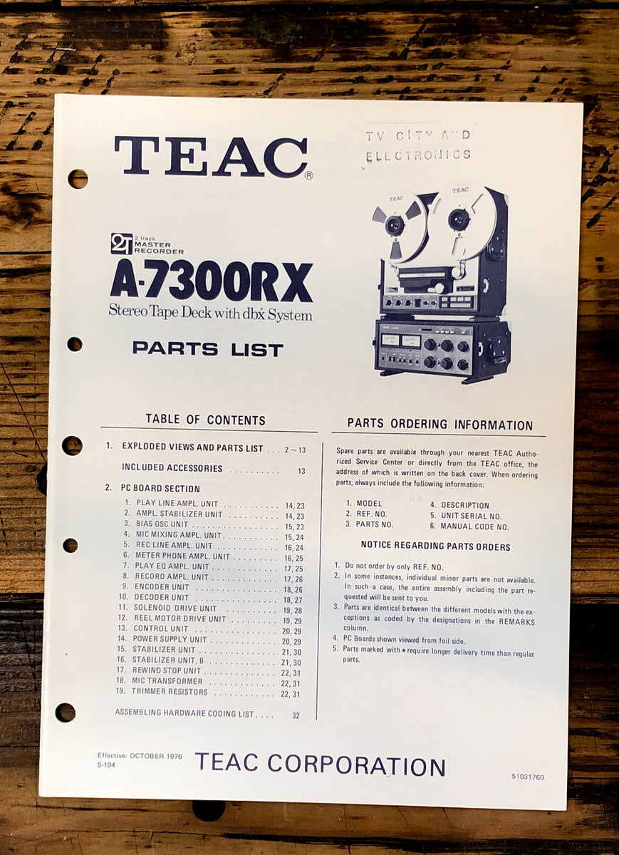 Reel to Reel Parts List Manual *Original* – Vintage Audio Store ...