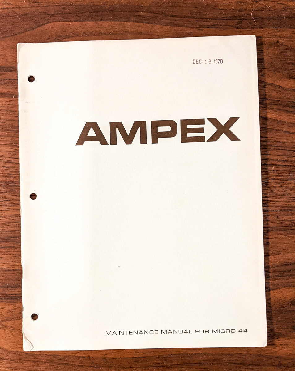 Ampex Micro 44 Tape Recorder Service Manual *Original* – Vintage Audio ...