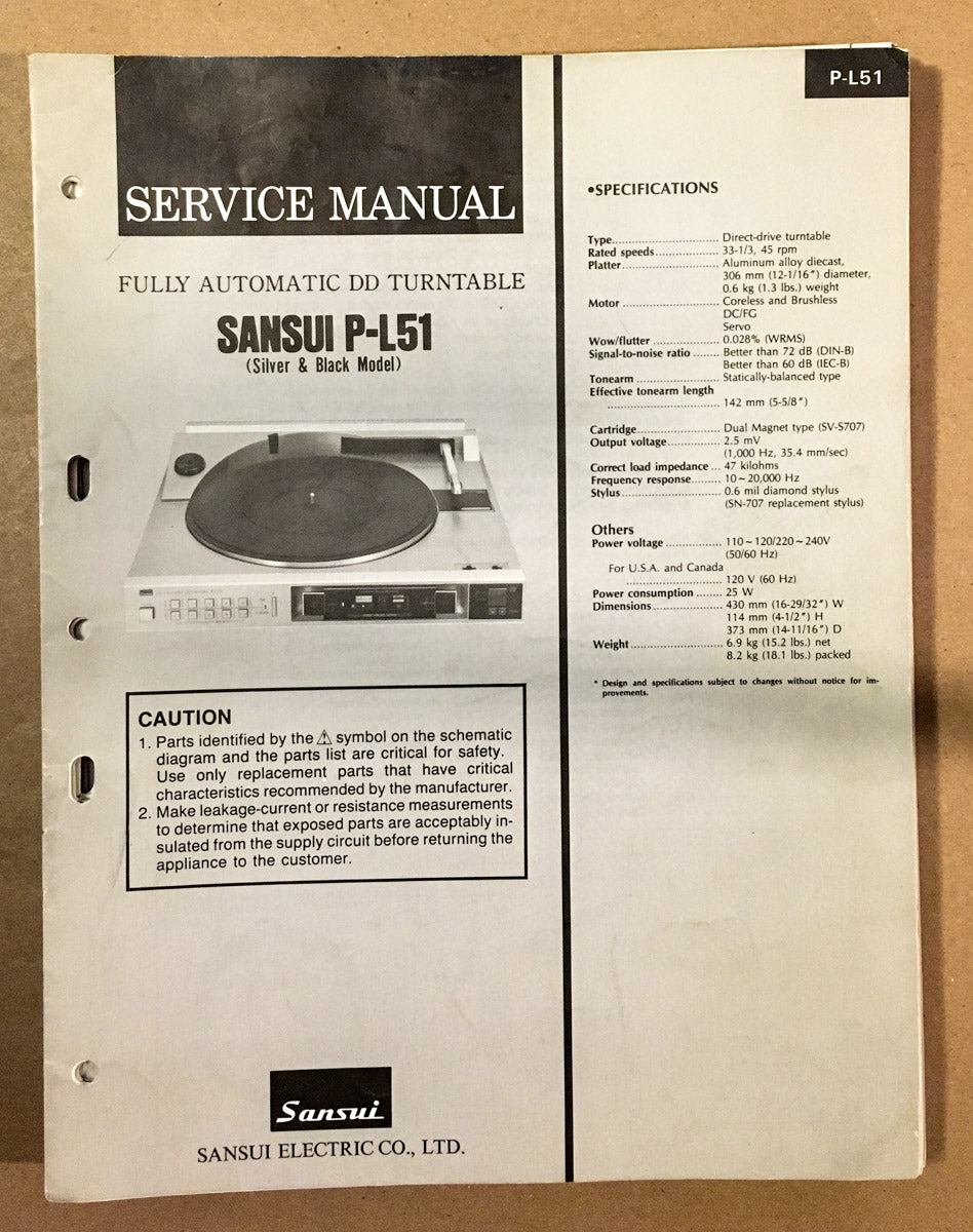 Sansui P-L51 Record Player / Turntable Service Manual *Original ...