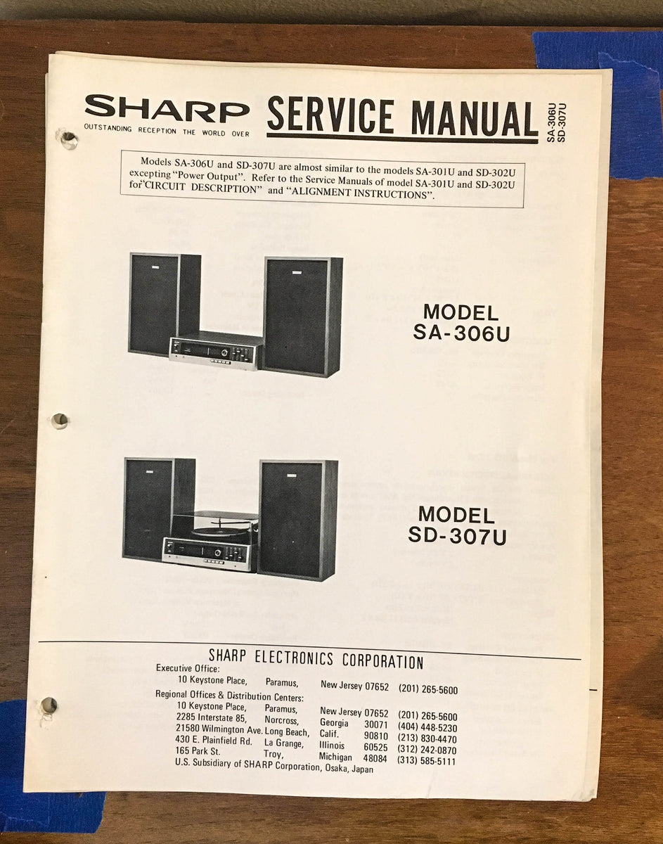 Sharp SA-306U 307U Stereo System Service Manual *Original* – Vintage ...