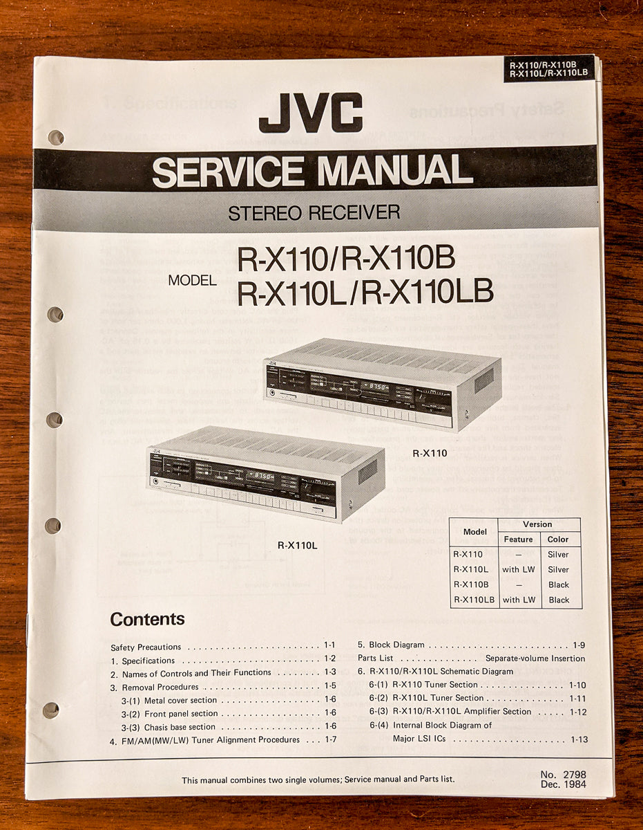 JVC R-X110 R-X110B Receiver Service Manual *Original* – Vintage Audio ...