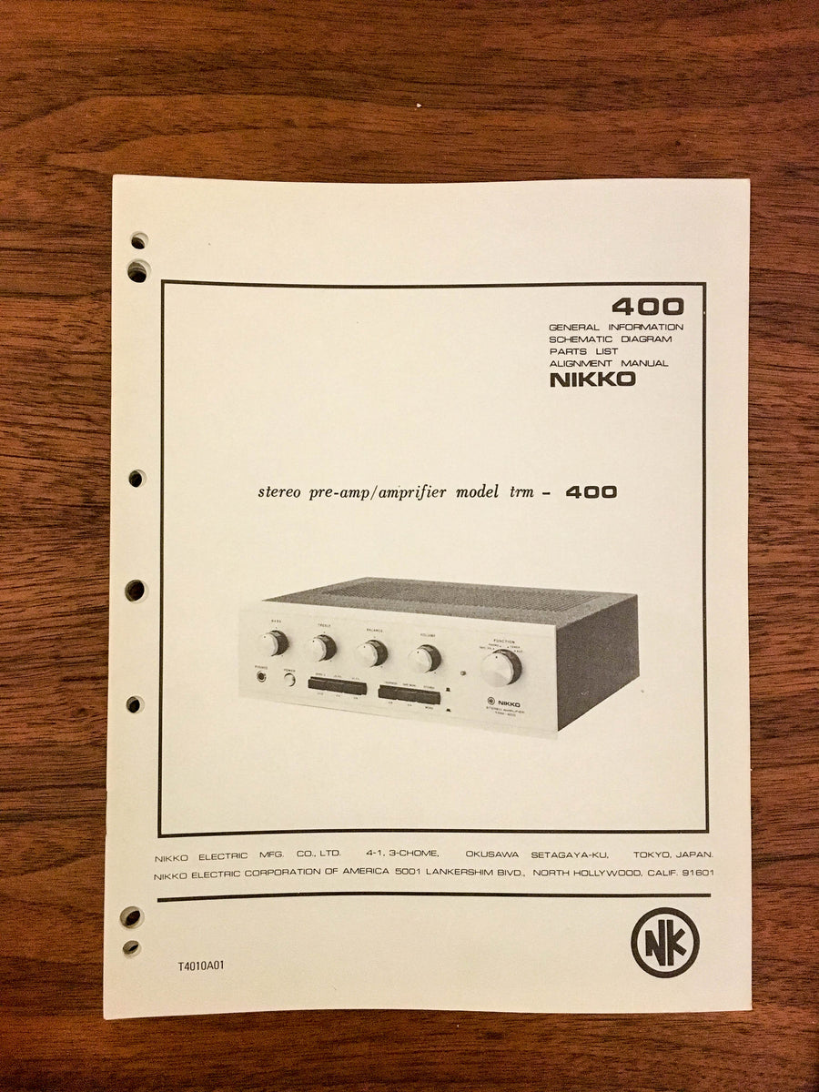 Nikko TRM-400 Preamp / Preamplifier Service Manual *Original* – Vintage ...