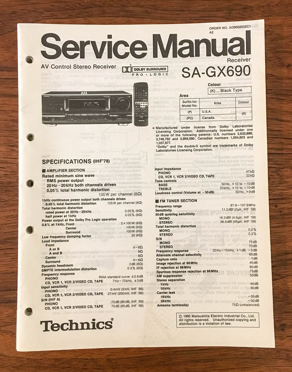 Technics SA-GX690 Service Manual *Original* – Vintage Audio Store ...