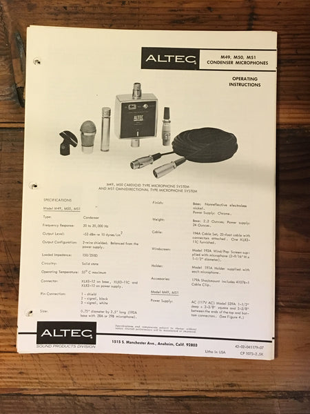 Microphone Owner / Operating Instructions *Original* – Vintage Audio ...