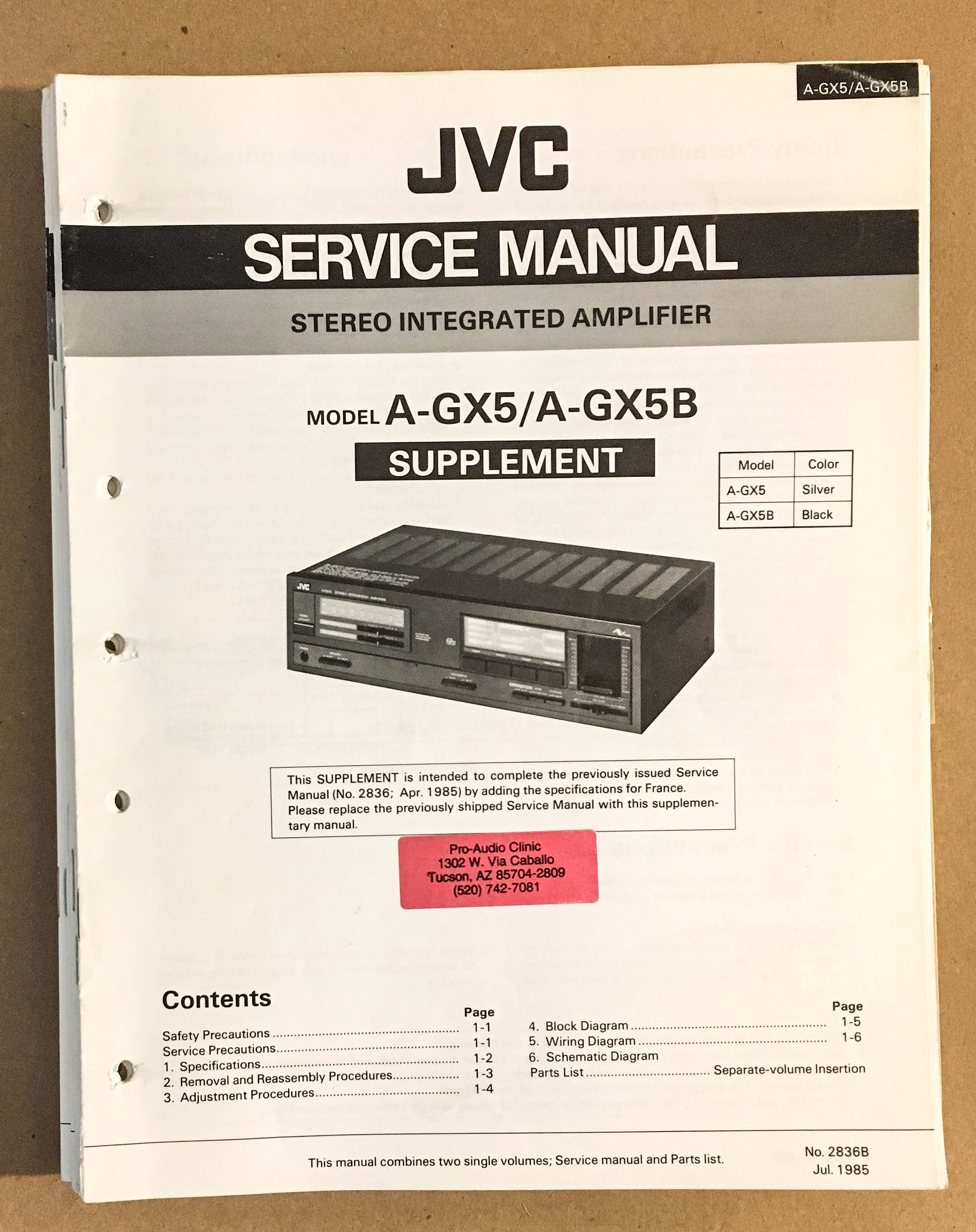 JVC A-GX5 A-GX5B Amplifier Service Manual *Original* – Vintage Audio ...