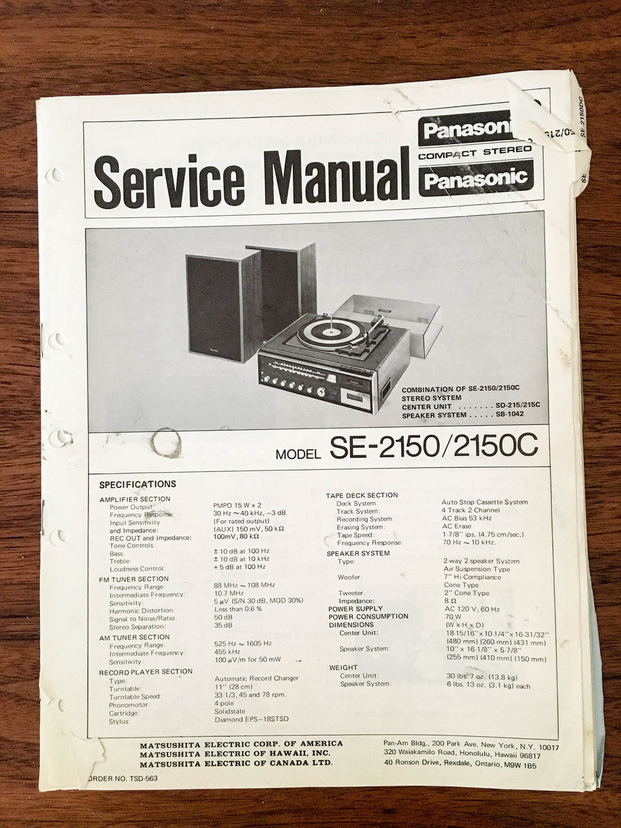 Panasonic SE-2150 SE-2150C Stereo System Service Manual *Original* #2 ...
