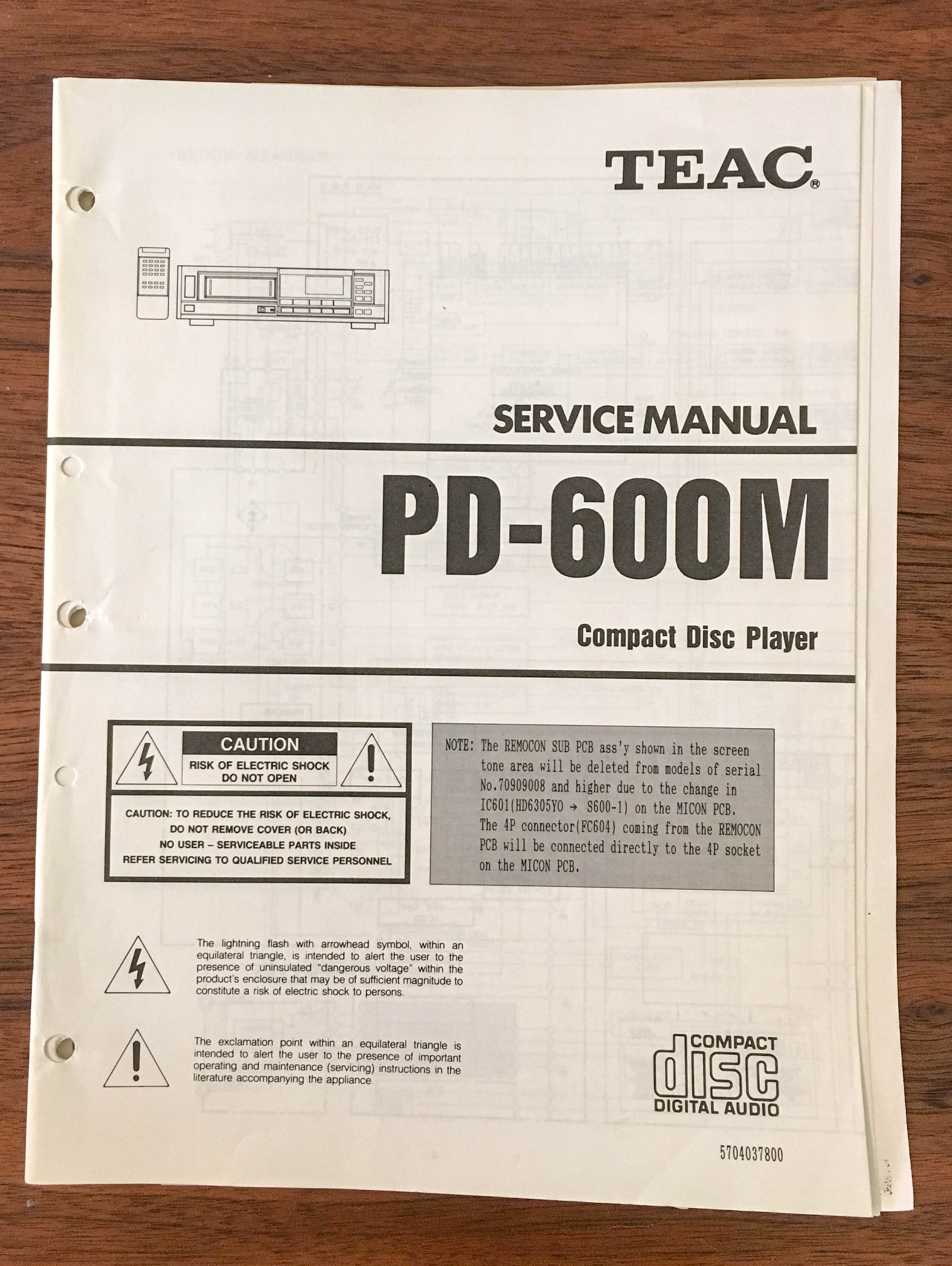 Teac PD-600M CD PLAYER Service Manual *Original* – Vintage Audio Store ...
