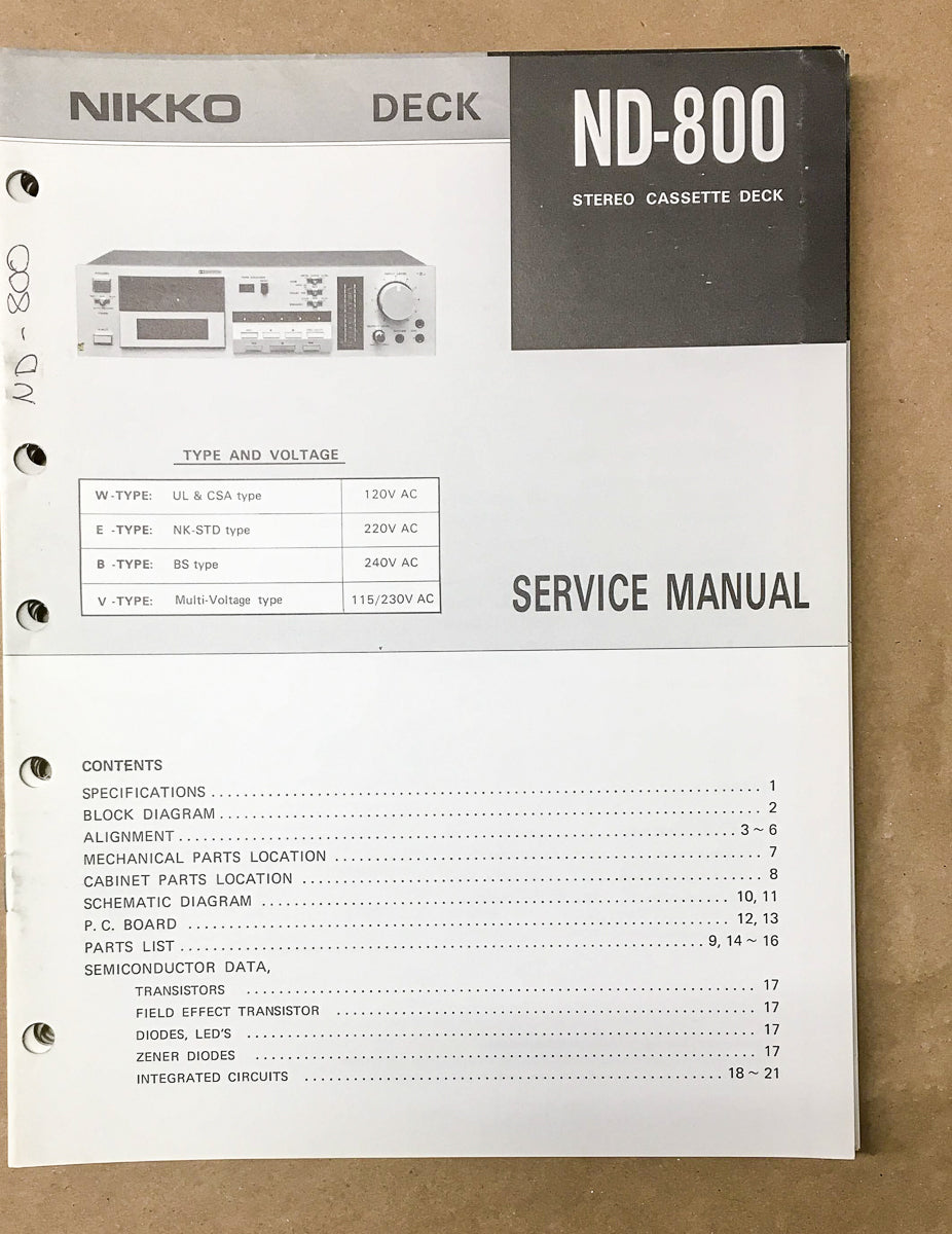 Nikko ND-800 Cassette Service Manual *Original* – Vintage Audio Store ...
