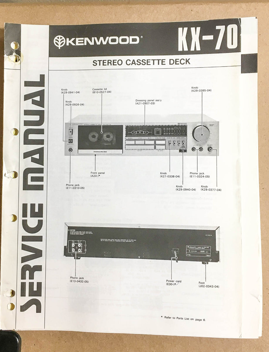 Kenwood KX-70 Cassette Tape Deck Service Manual *Original* – Vintage ...