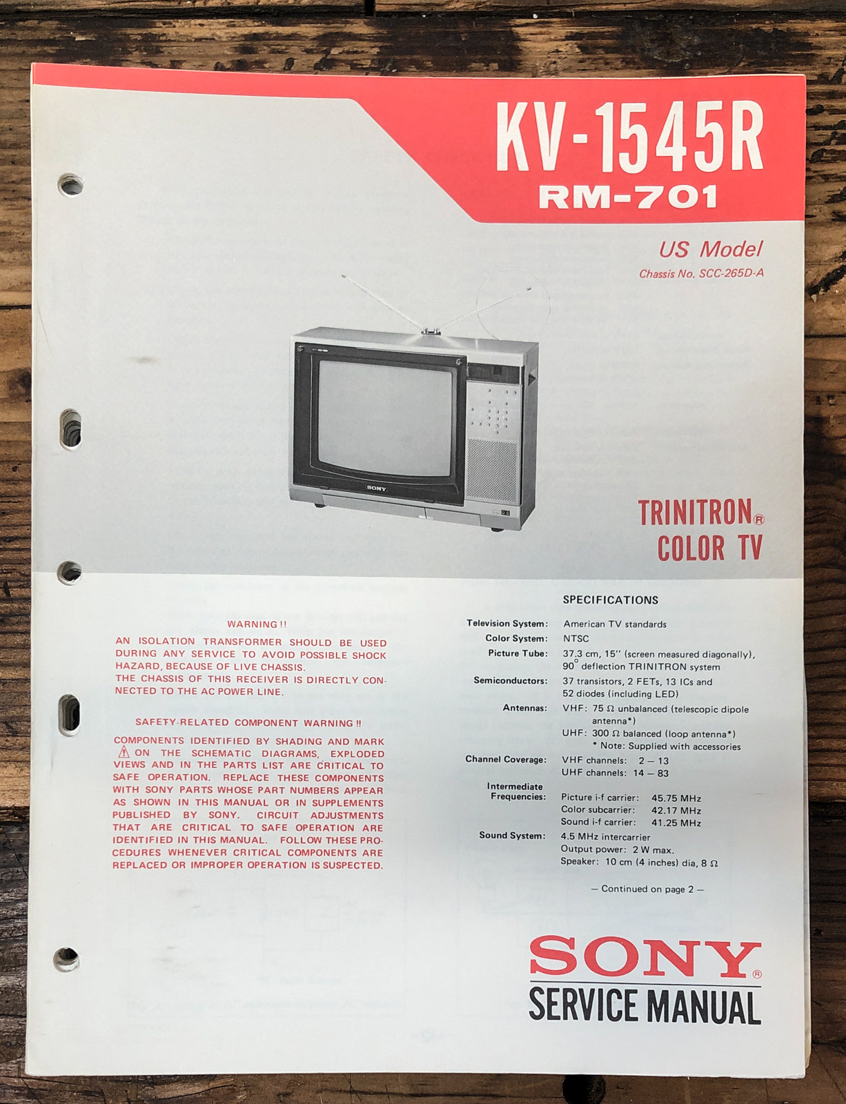 TV Service Manual *Original* – Vintage Audio Store - Vintage Service ...