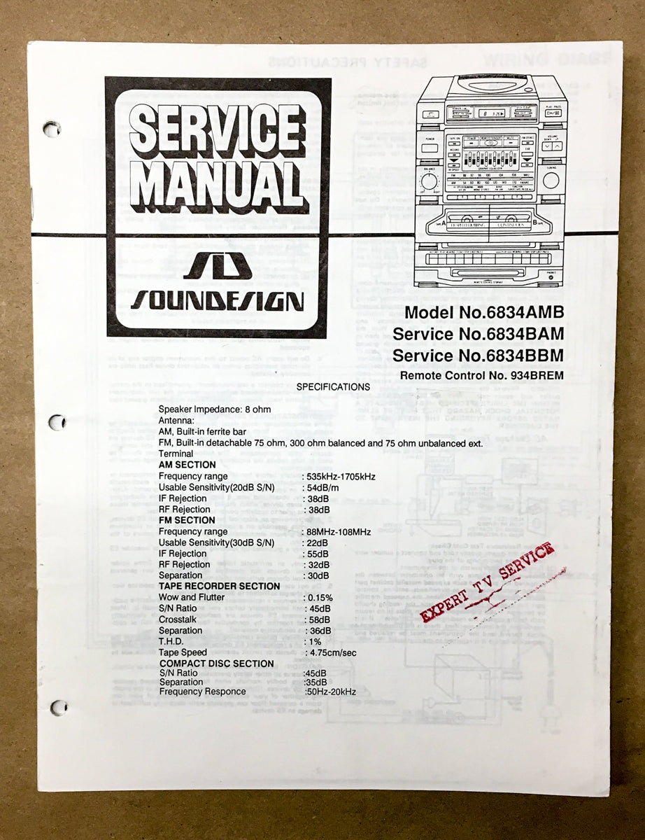 Soundesign Model 6834 Stereo Service Manual *Original* – Vintage Audio ...