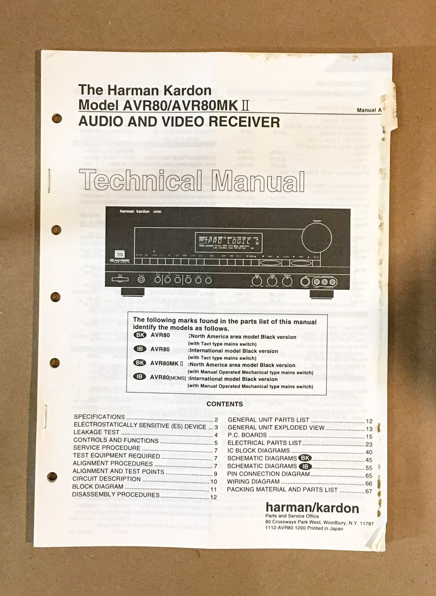 Harman Kardon AVR80 AVR80MKII Receiver Service Manual *Original ...