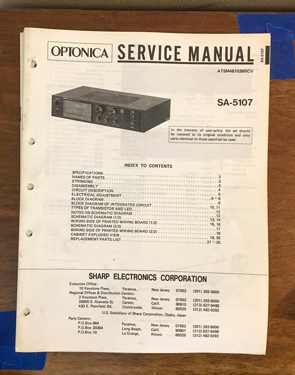 Sharp SA-5107 Receiver Service Manual *Original* – Vintage Audio Store ...