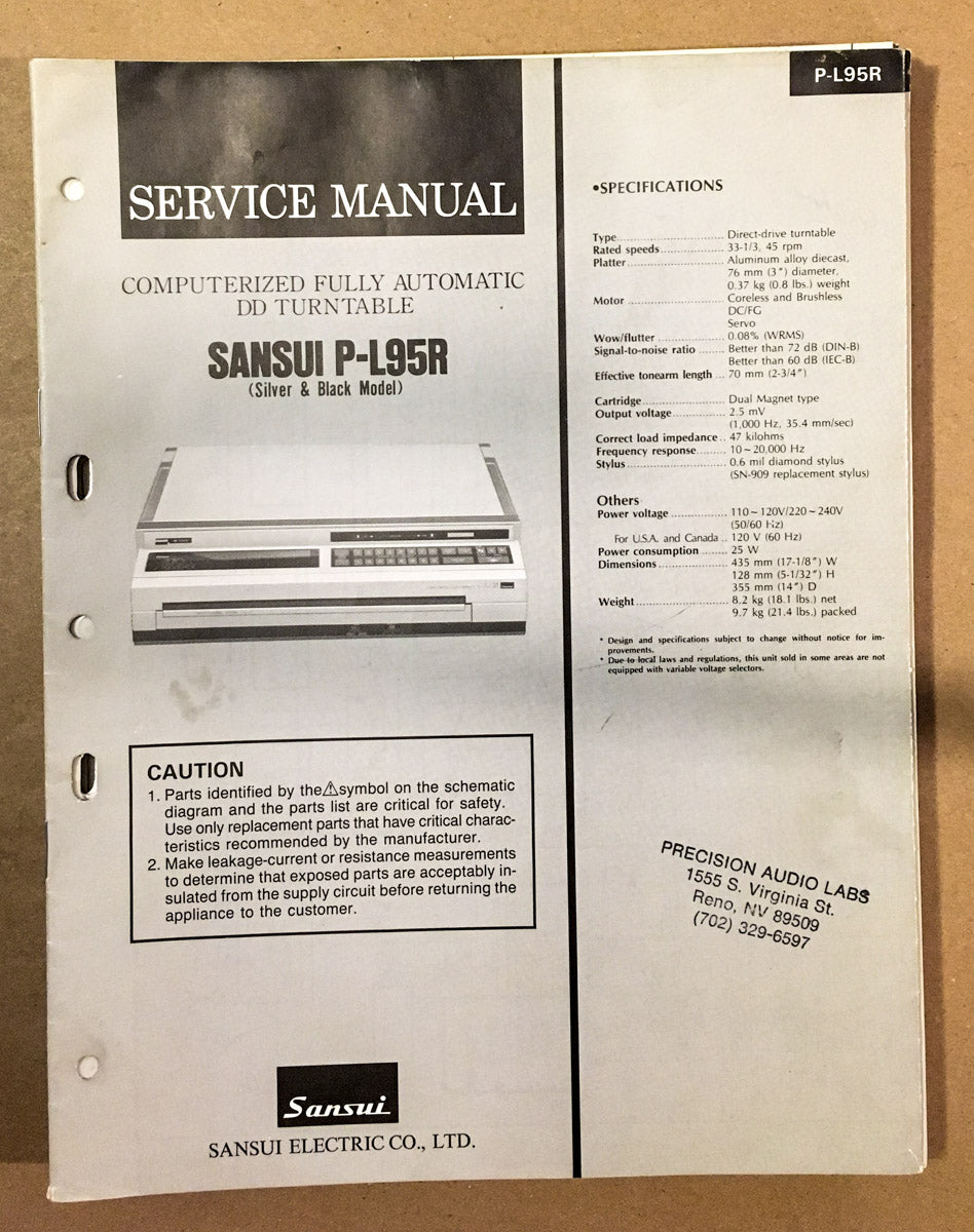 Sansui P-L95R Record Player / Turntable Service Manual *Original ...