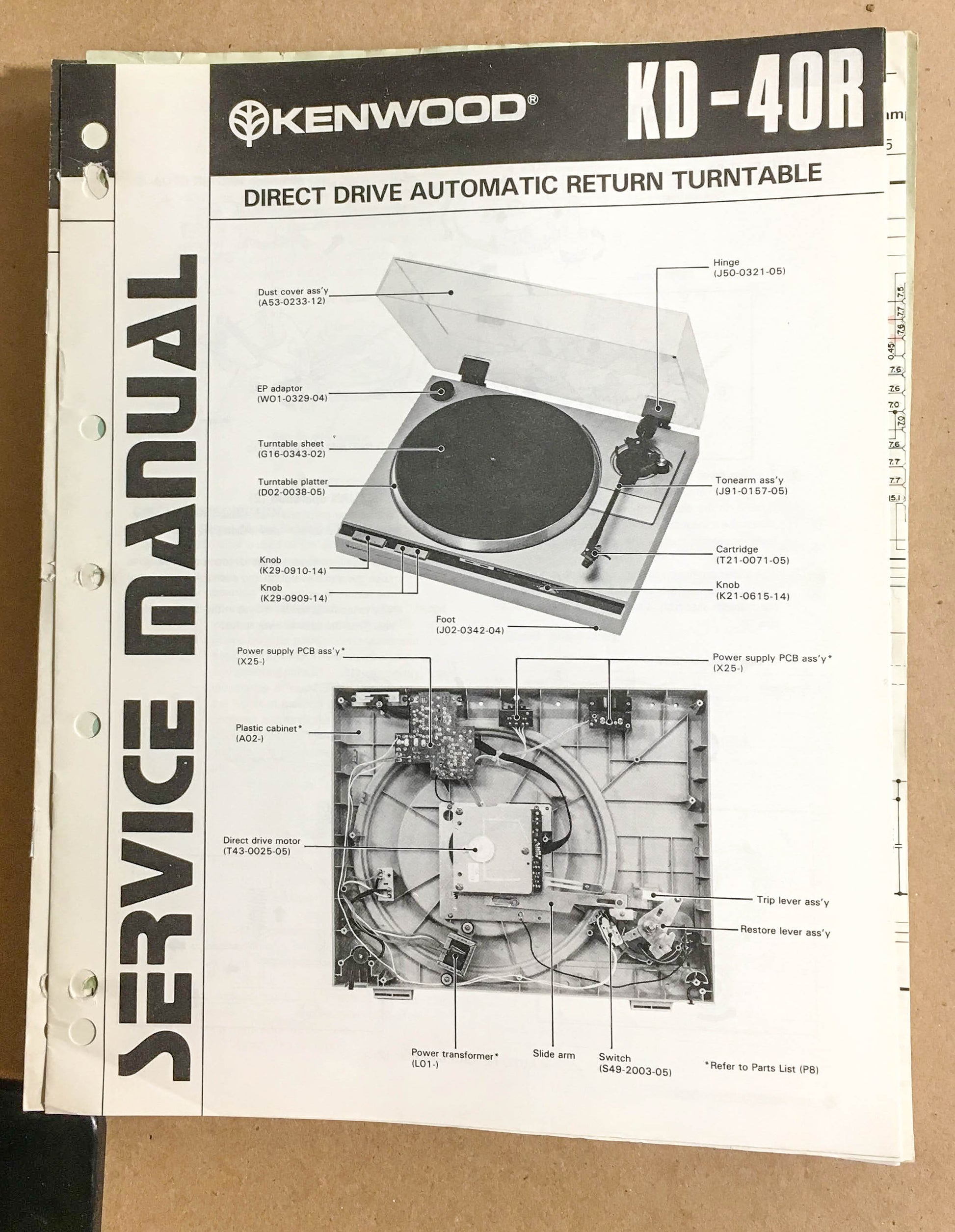 Kenwood KD-40R Turntable / Record Player Service Manual *Original ...