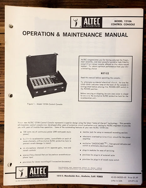 Control Console Owner / Operating Manual *Original* – Vintage Audio ...