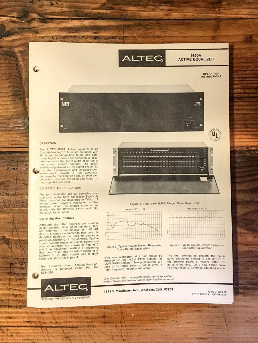 Equalizer User / Operating Manual *Original* – Vintage Audio Store ...