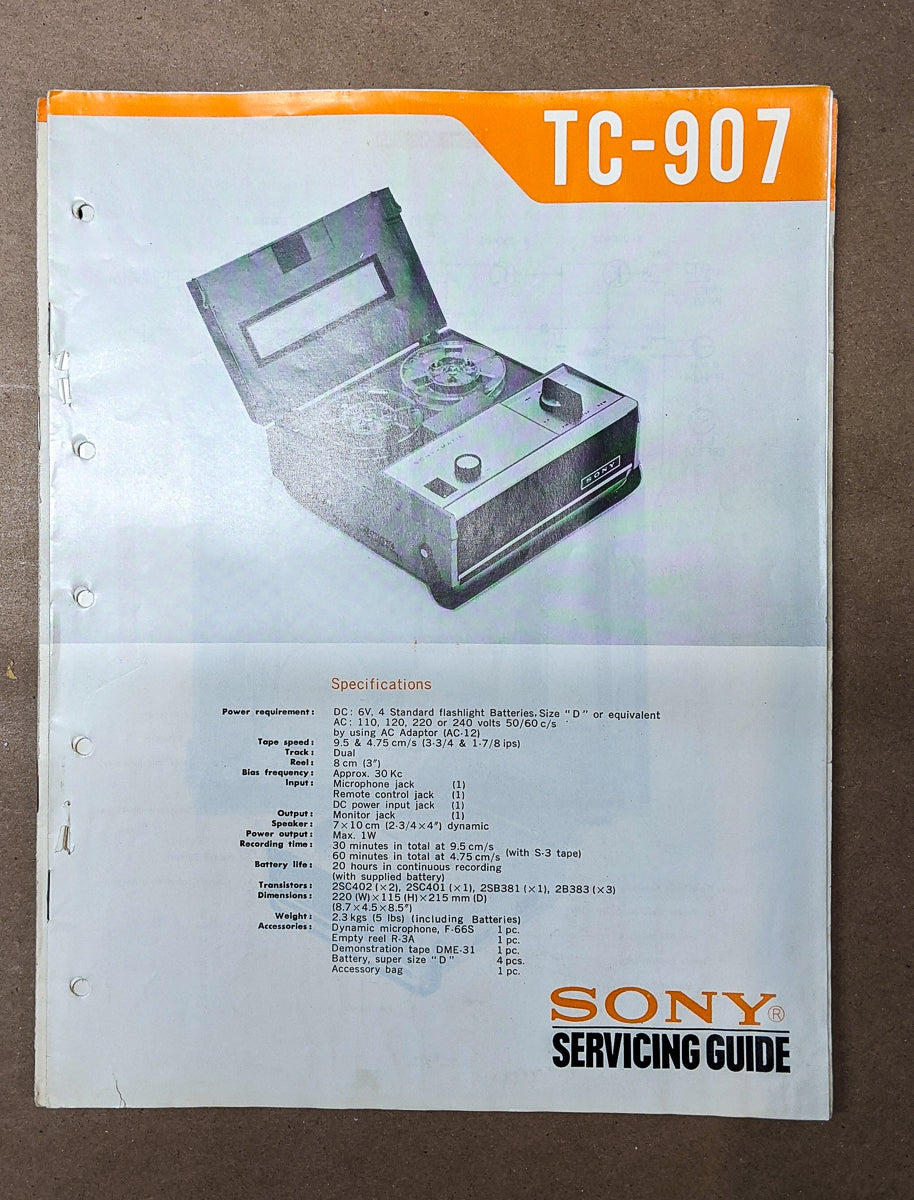 Sony TC-907 Tape Player Service Manual *Original* – Vintage Audio Store ...