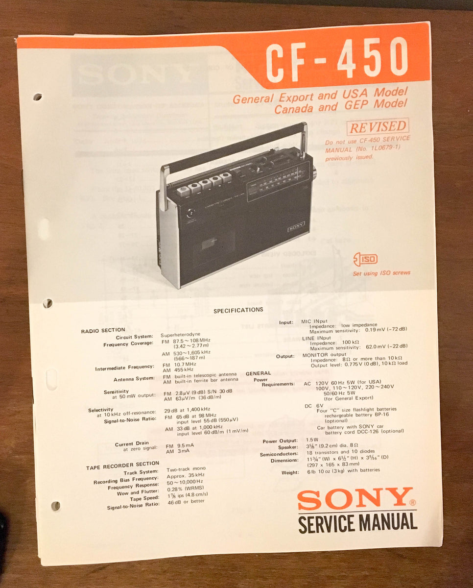 Sony CF-450 RADIO CASSETTE Service Manual *Original* – Vintage Audio ...