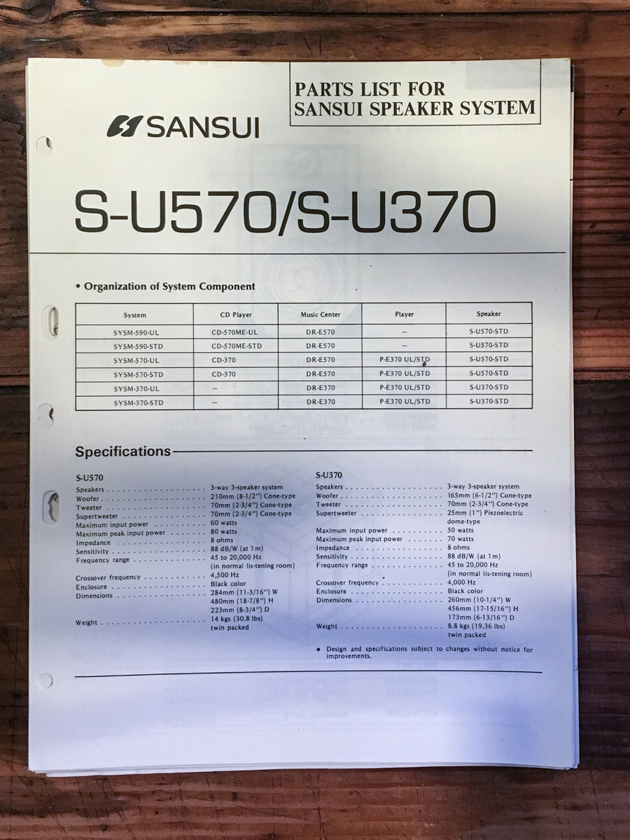 Speaker Parts List Manual *Original* – Vintage Audio Store - Vintage ...