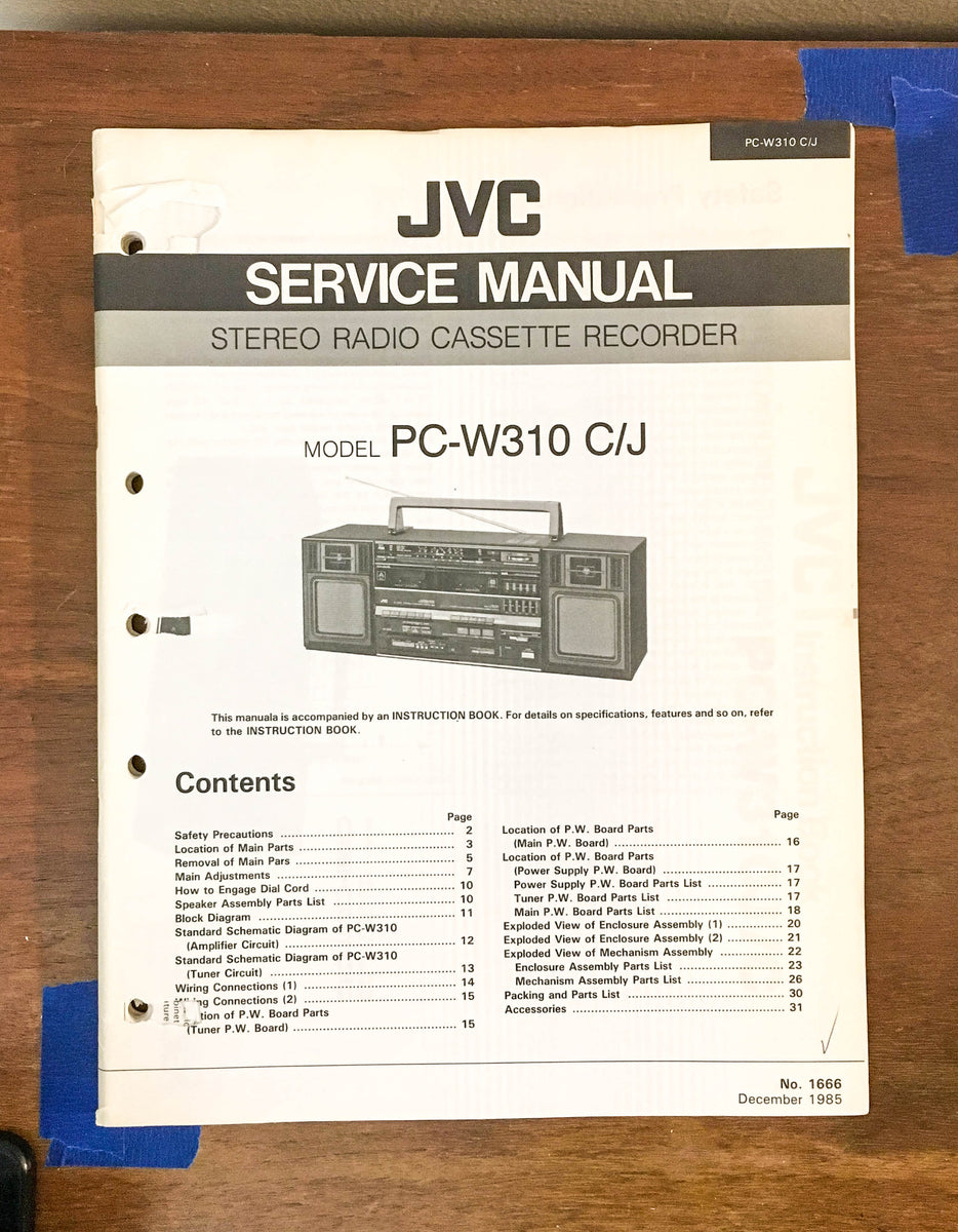 JVC PC-W310 W310C Portable Stereo Boombox Service Manual *Original ...