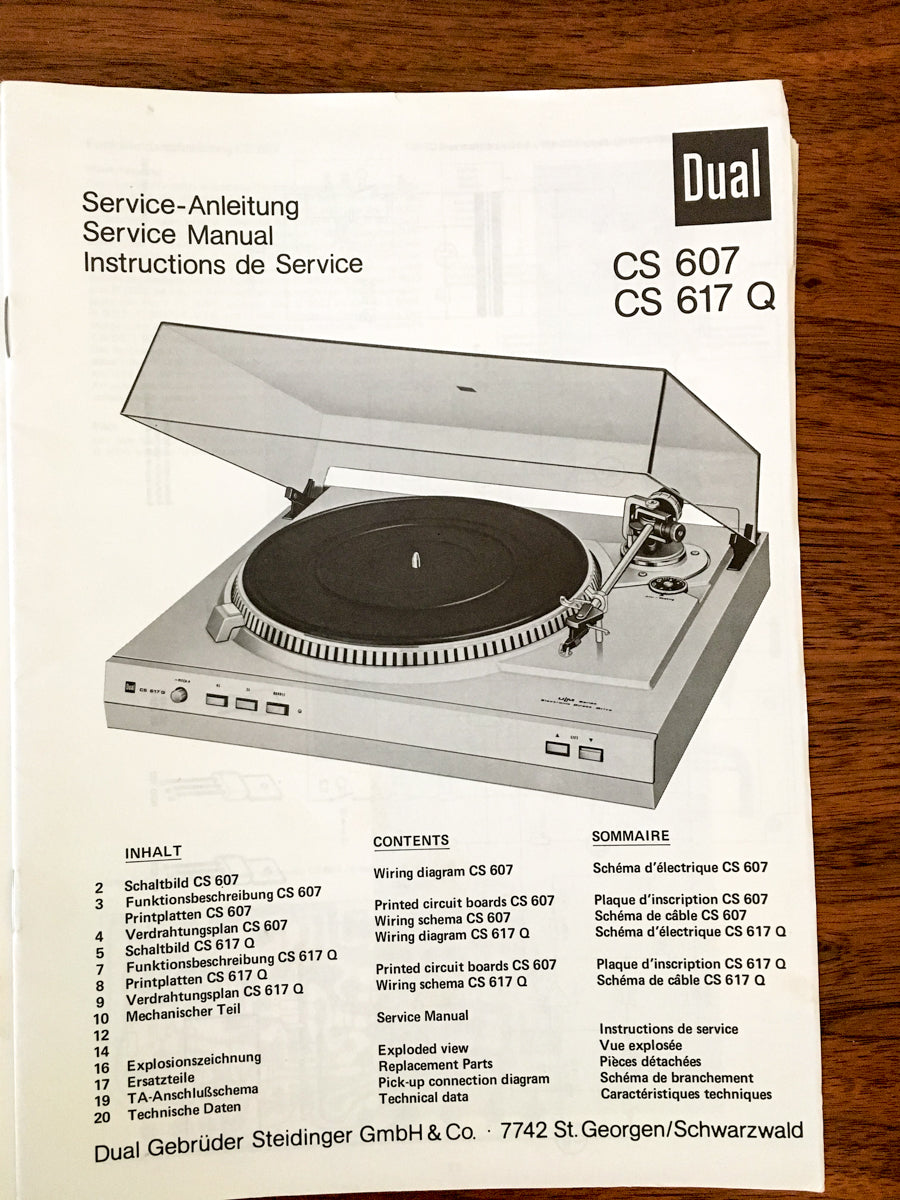 Dual CS 607 CS 617 Q Record Player / Turntable Service Manual *Origina ...