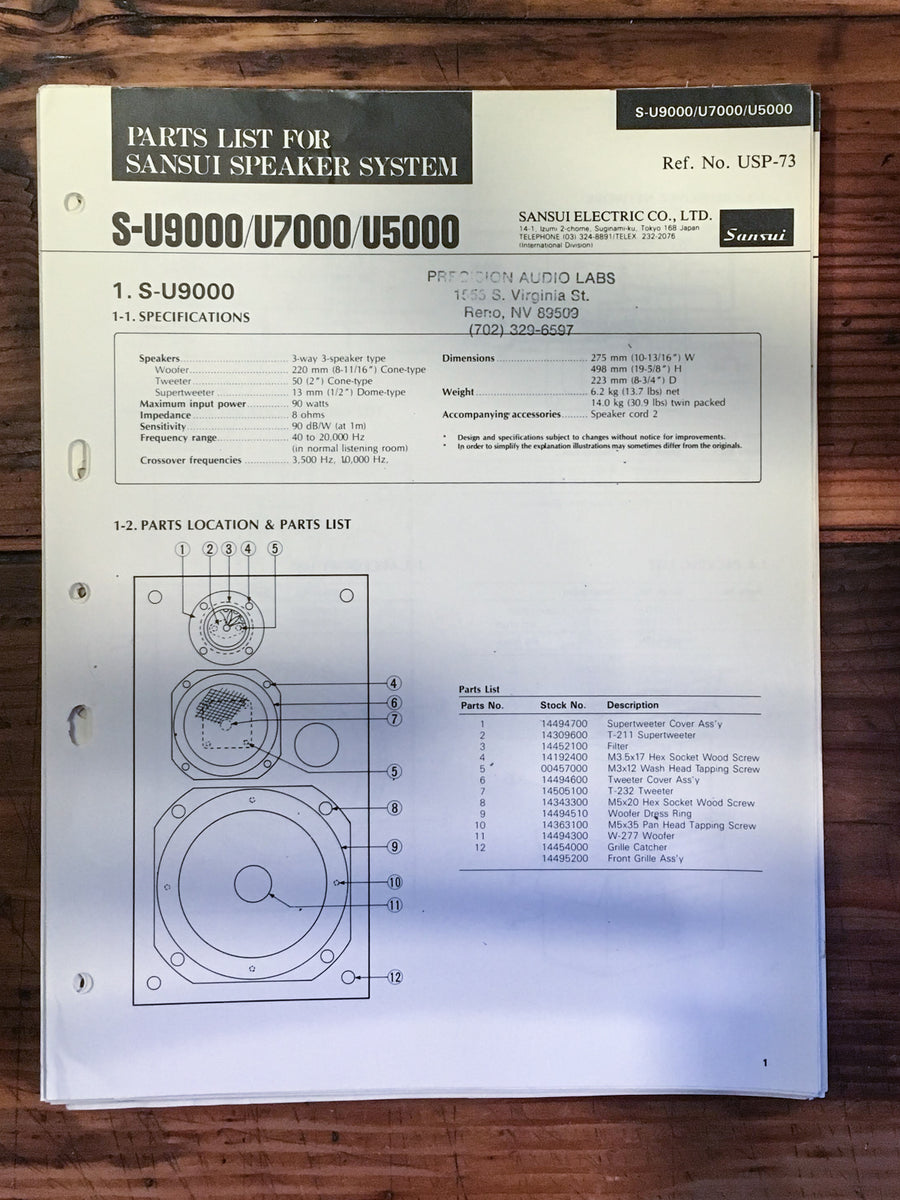 Speaker Parts List Manual *Original* – Vintage Audio Store - Vintage ...