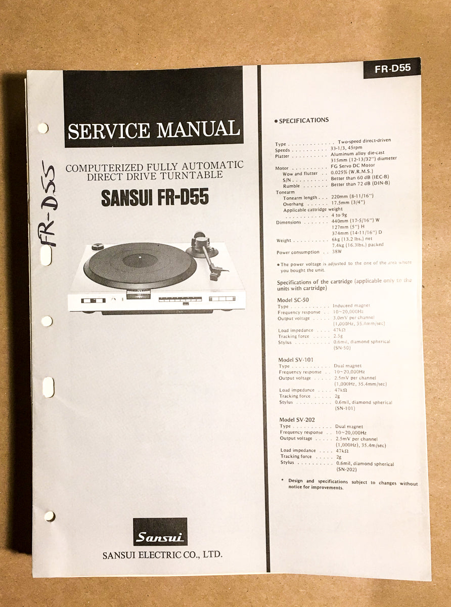 Sansui FR-D55 Turntable / Record Player Service Manual *Original ...