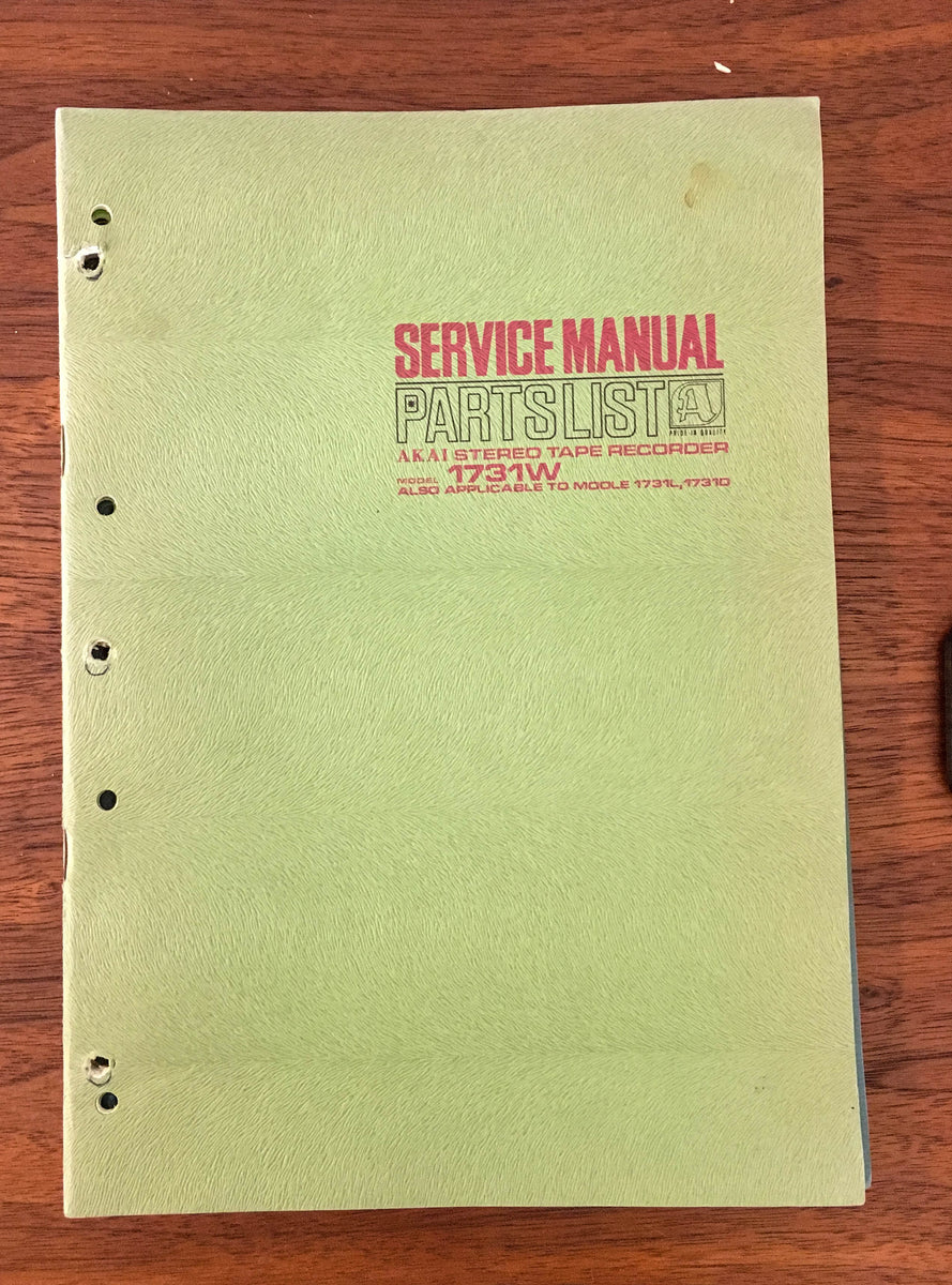 Akai Model 1731W TAPE RECORDER Service Manual *Original* – Vintage ...