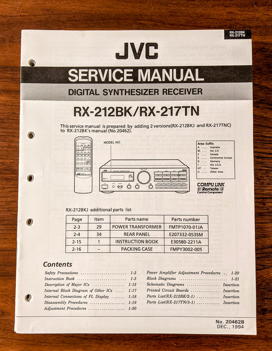 JVC RX-212 RX-217 BK TN Receiver Service Manual *Original* – Vintage ...