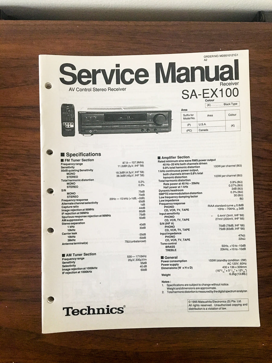 Technics SA-EX100 Receiver Service Manual *Original* – Vintage Audio ...