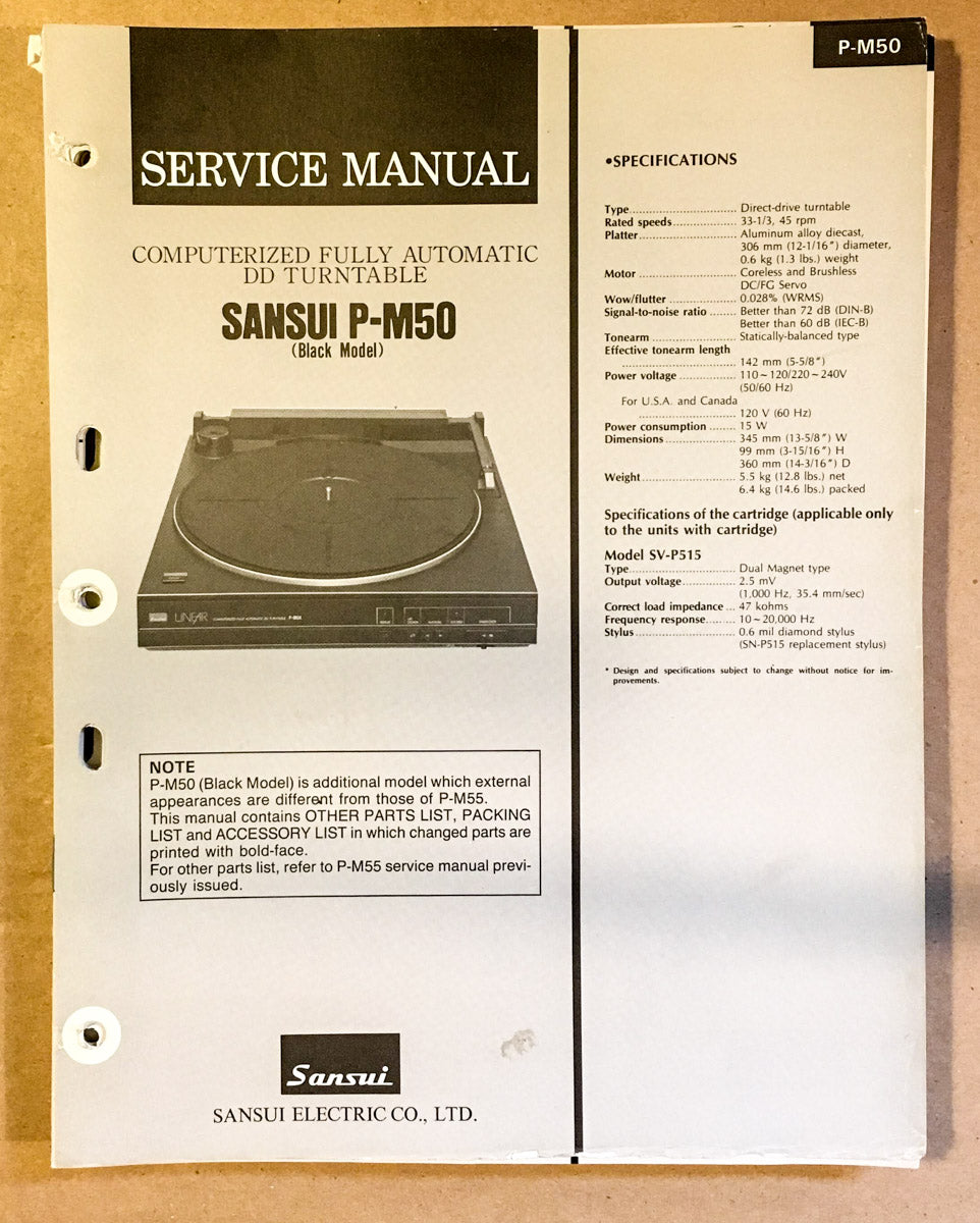 Sansui P-M50 Record Player / Turntable Service Manual *Original ...