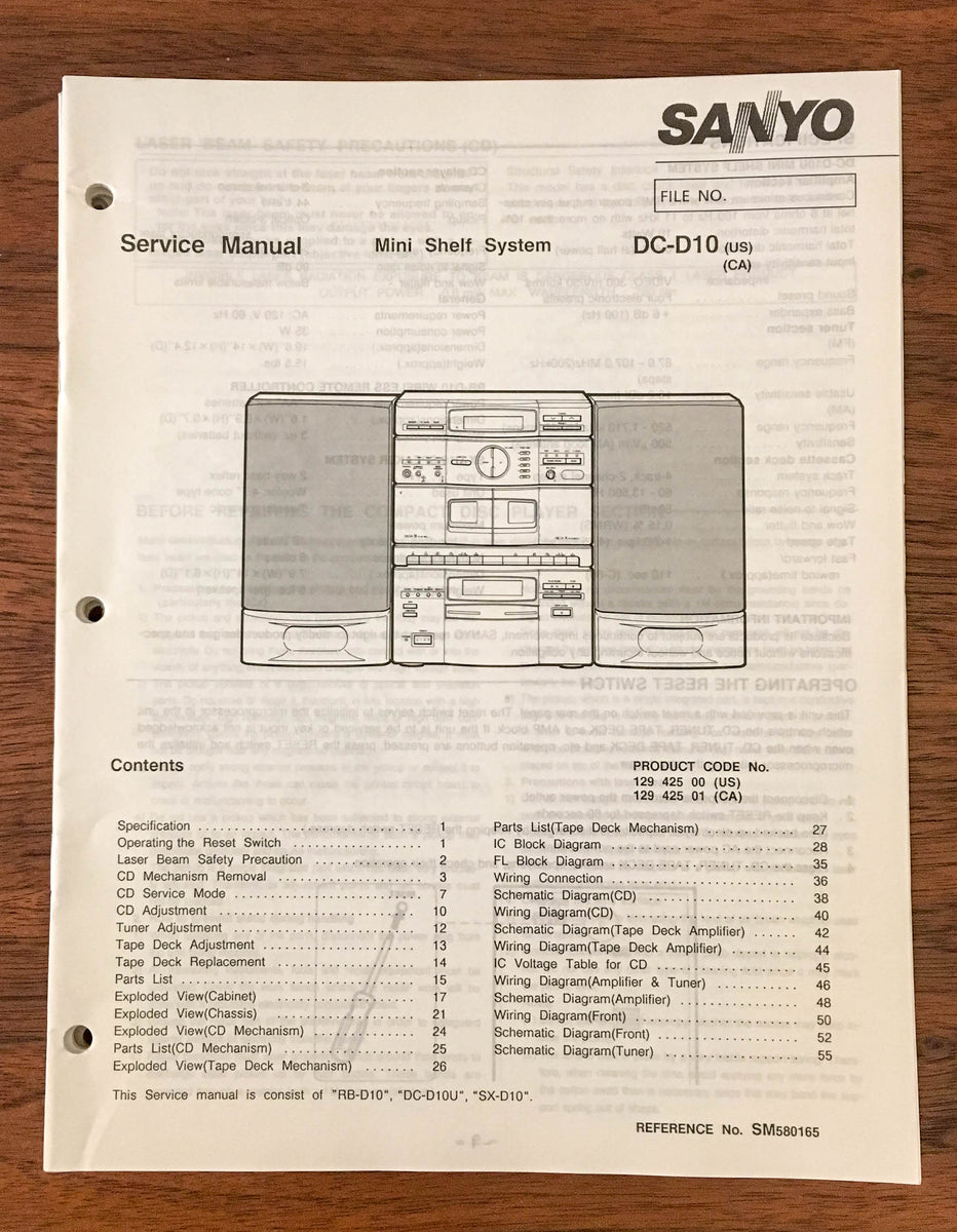 Sanyo DC-D10 STEREO Service Manual *Original* – Vintage Audio Store ...