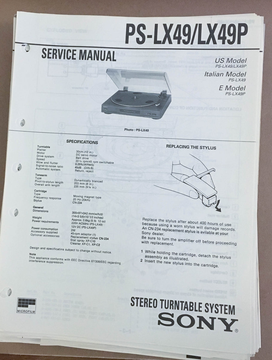 Sony PS-LX49 LX49P Turntable Record Player Service Manual *Original ...