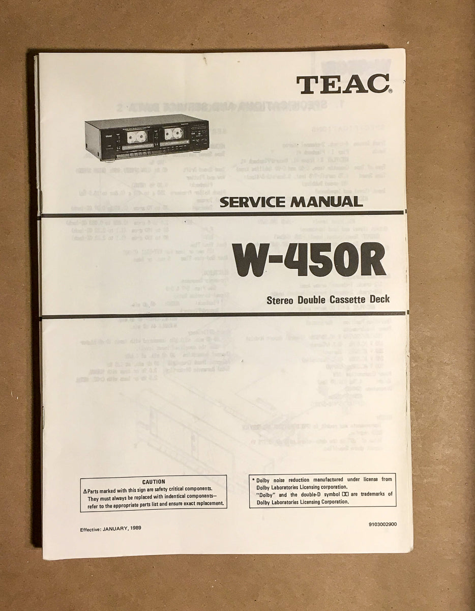 Teac W-450R Cassette Service Manual *Original* – Vintage Audio Store ...