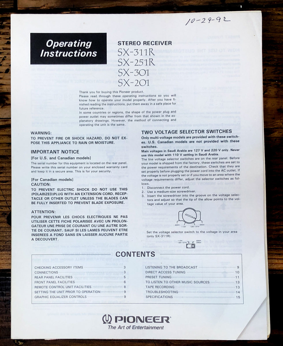 Receiver Owner / User Manual *Original* – Vintage Audio Store - Vintage ...