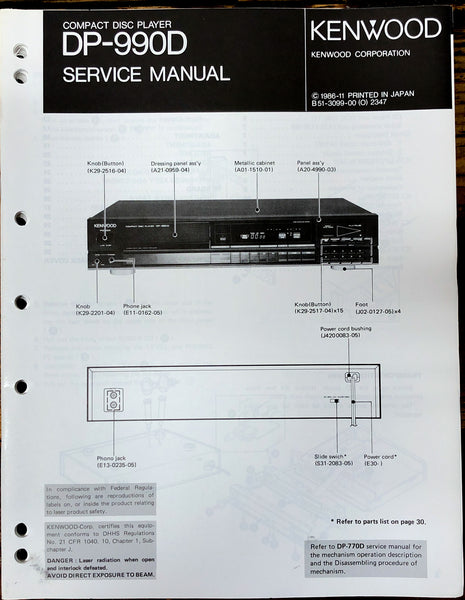 CD Player Service Manual *Original* – Vintage Audio Store - Vintage Service Manuals, Stereo ...