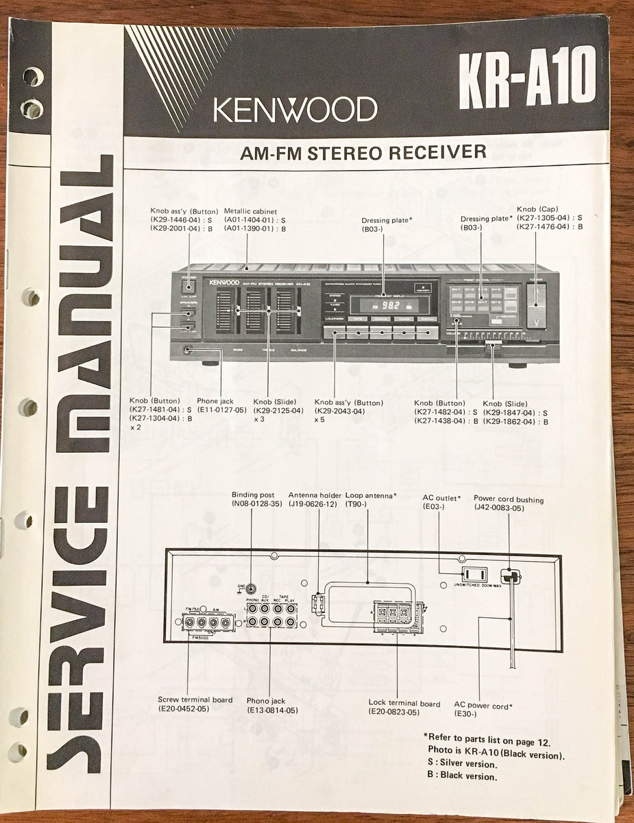Kenwood KR-A10 Receiver Service Manual *Original* – Vintage Audio Store ...