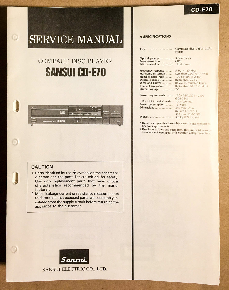Sansui CD-E70 CD Player Service Manual *Original* – Vintage Audio Store ...