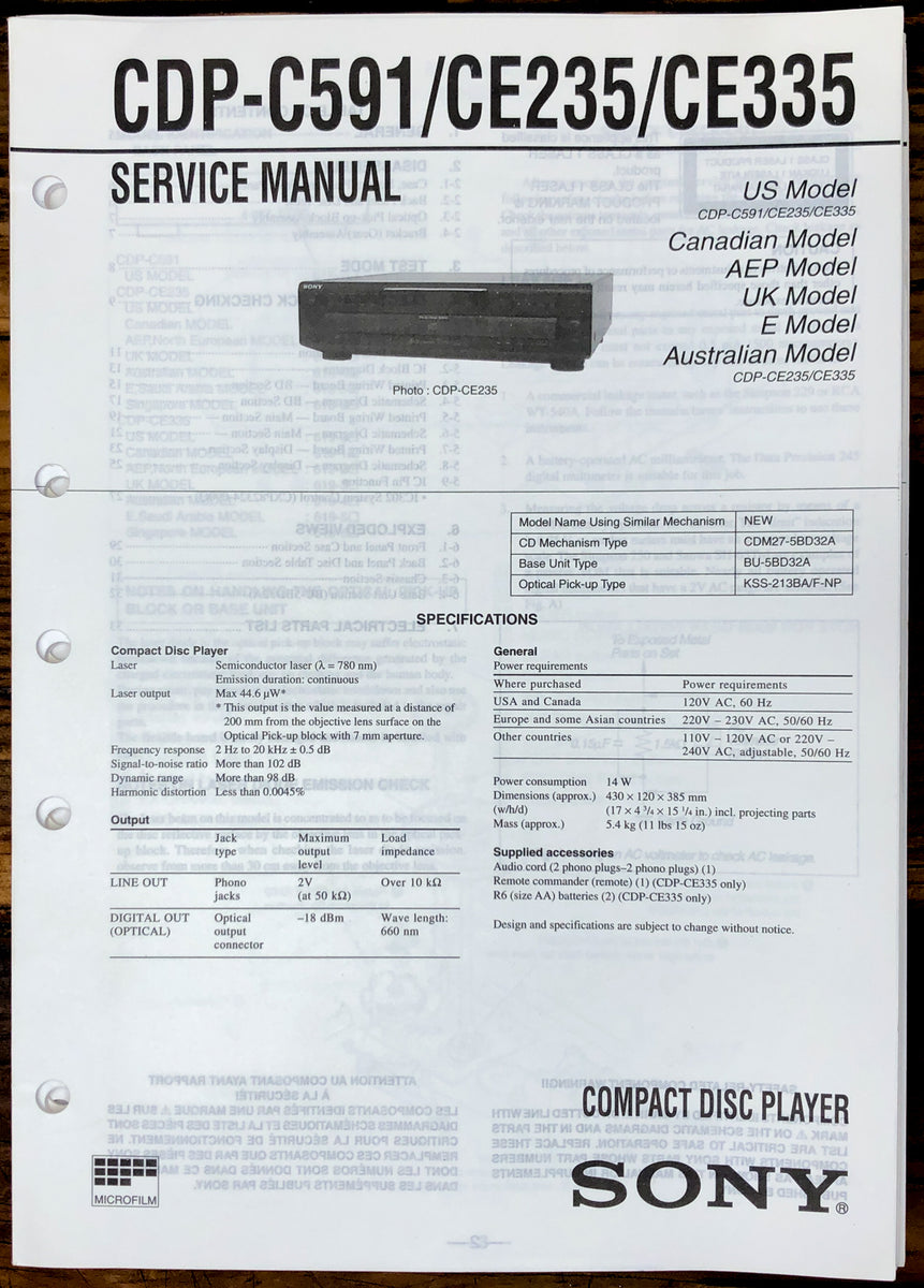 CD Player Service Manual *Original* – Vintage Audio Store - Vintage ...