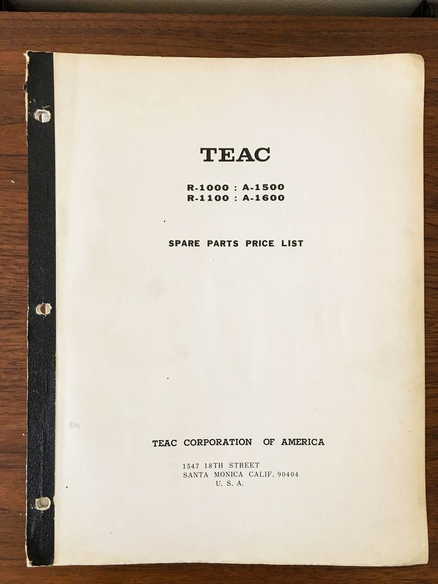 Teac R-1000 R-1100 A-1500 A-1600 Parts Price List Manual *Original ...